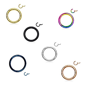 TOPBRIGHT 6 Pcs a Set Seamless Septum Rings Clicker 16G Stainless Steel Hinged Segment Rings for Daith and Lip Piercing (8mm)…