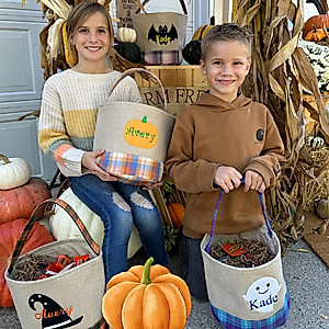 MT WORLD Kids Halloween Trick or Treat Bucket Reusable Canvas Halloween Tote Bag Personalized Candy Bucket Witch Hat Basket for Halloween Party Favor Supplies Gifts (Witch Hat)