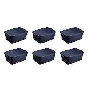 Rubbermaid Roughneck 3 Gallon Rugged Plastic Reusable Stackable Home Storage Totes with Lids, Dark Indigo Metallic (12 Pack)