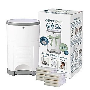 Dékor Plus Diaper Pail Gift Set – White | Comes with Over a Year's Supply Worth of Dékor Refills!