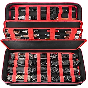 Knife Display Case for 64+ Pocket Knives, Folding Knives Cases for Collections, Butterfly Knife Storage Bag Holder Roll Organizer for Survival, Tactical, Outdoor, Kitchen, EDC Mini Knife (Box Only)