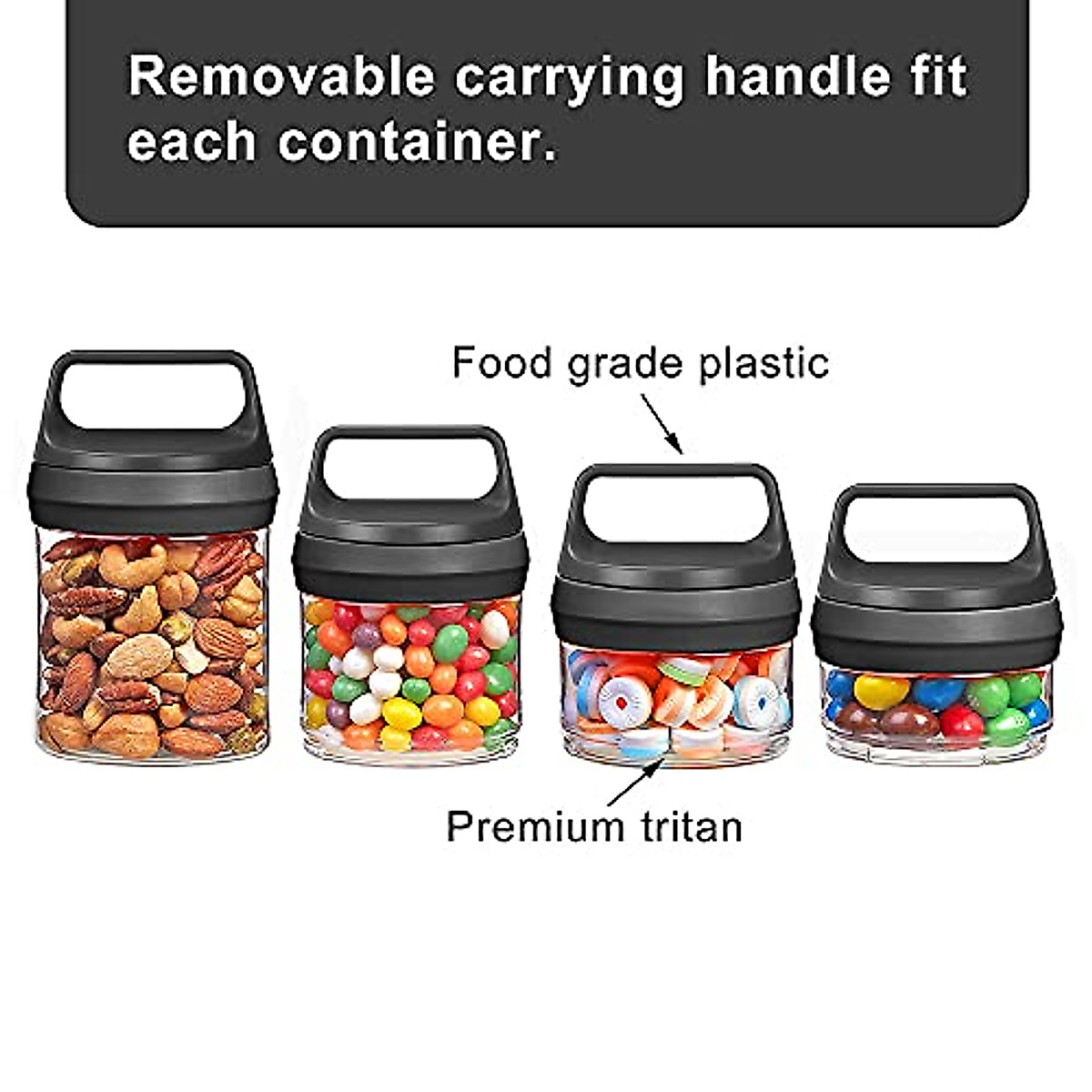 SELEWARE Stackable Snack Jars, Twist Lock Stackable Containers Set, Food Storage Travel Container for Storing Milk Protein Powder Snacks, BPA Free, 4-Piece for 1 Pack (Black, Total 31oz)
