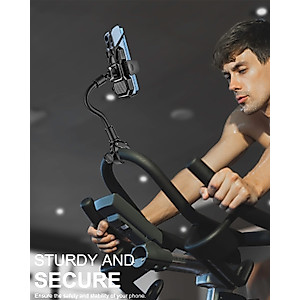 woleyi Gooseneck Spin Bike Phone Mount, Handlebar Clip Cell Phone Holder for Exercise Bicycle, Stationary Cycling, Stroller, Gym Treadmill, Mic Stand, for iPhone 15 Pro Max/14/13/12, 4-7" Smartphone