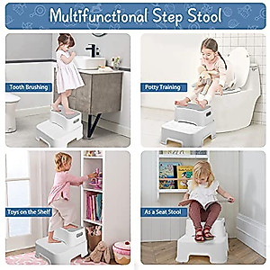 2 Step Stool for Kids and Toddler,Anti-Slip Sturdy Bathroom Toilet Step Stools,Double up Step Stool with Soft Grips,for Potty Training,Sink,Kitchen(White)