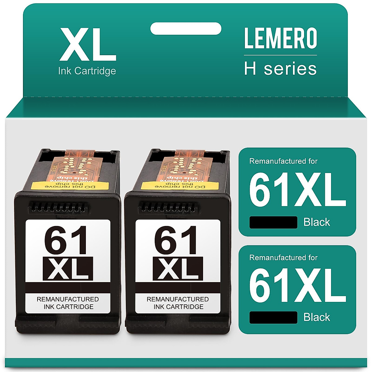 LEMERO 61XL Remanufactured Ink Cartridge Replacement for HP 61 XL 61XL Black Ink Cartridge for HP Envy 4500 5530 4501 4502 OfficeJet 4630 4635 4632 DeskJet 2541 2542 Printer Ink Cartridge (2 Black)