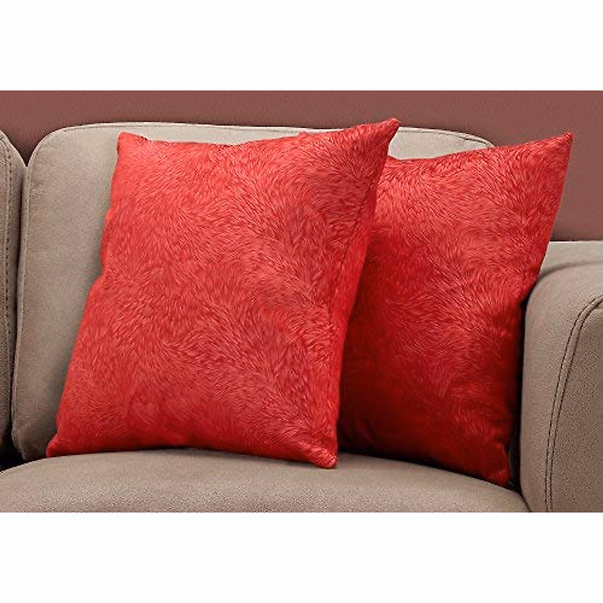 Monarch Specialties 9327, Set of 2, 18 X 18 Square, Insert Included, Decorative Throw, Accent, Sofa, Couch, Bedroom, Polyester, Hypoallergenic, Red Pillow 18"X 18" Feathered Velvet 2Pcs, 2 Count