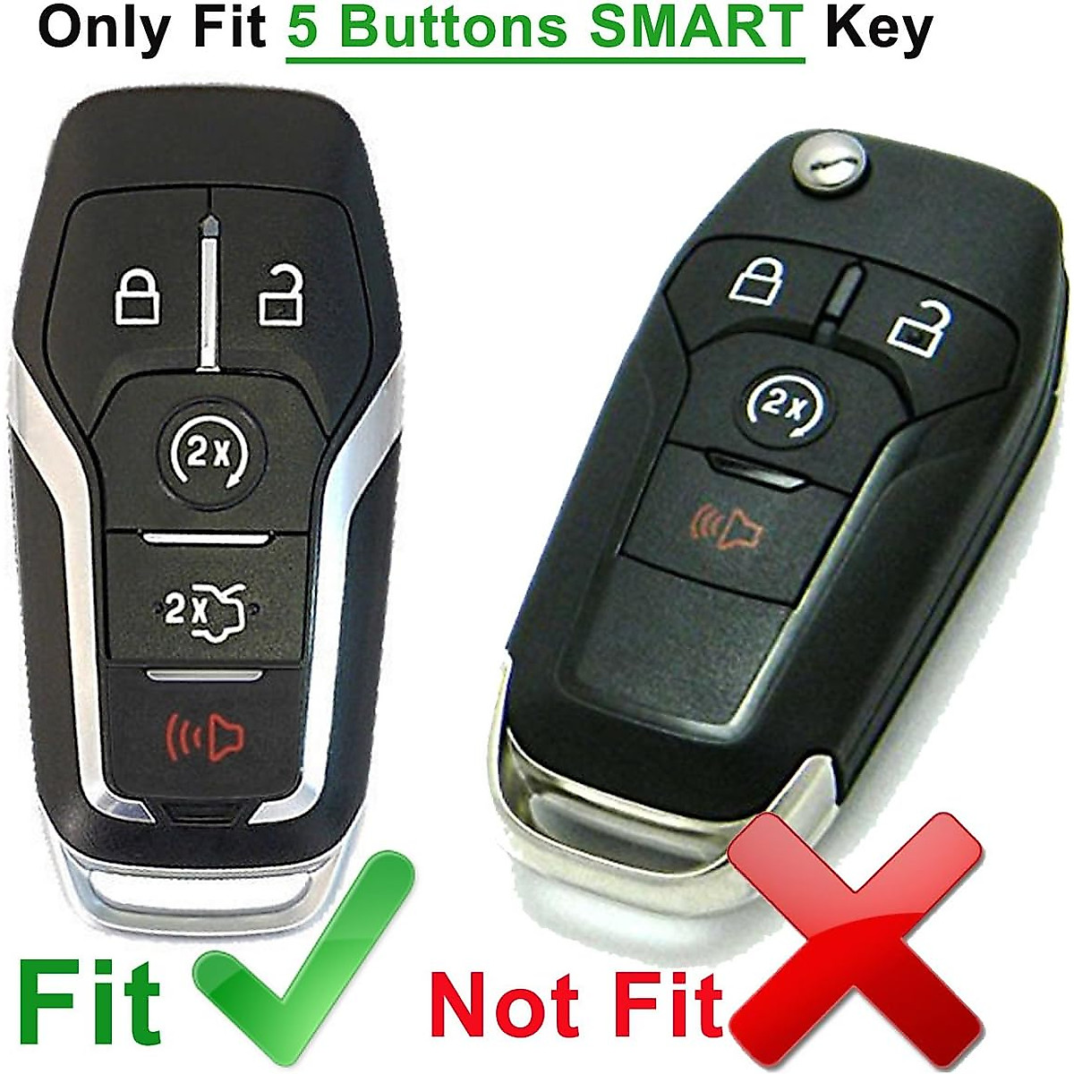 Qty(2) Alegender 5 Buttons Rubber Smart Key Cover Jacket Glove Holder for Ford Fusion Explorer F-150 Mustang Lincoln MKZ MKC Fob Remote