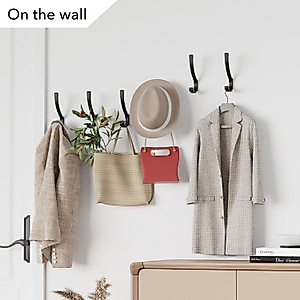 saffruff Wall Hooks for Hanging Coats: 5.6-Inch Heavy Duty Coat Hooks (Holds Up to 30 lbs), Textured Matte Finish, 4-Pack, Black