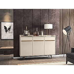 Manhattan Comfort Bradley Mid Century Modern Dining Room 4 Shelves Buffet Stand Cabinet, 53.54", Off White