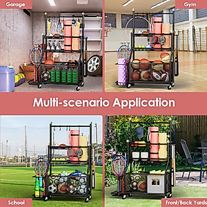 Housolution 3-Tier 5 Gallon Water Jug Holder with Garage Sports Equipment Organizer,Black