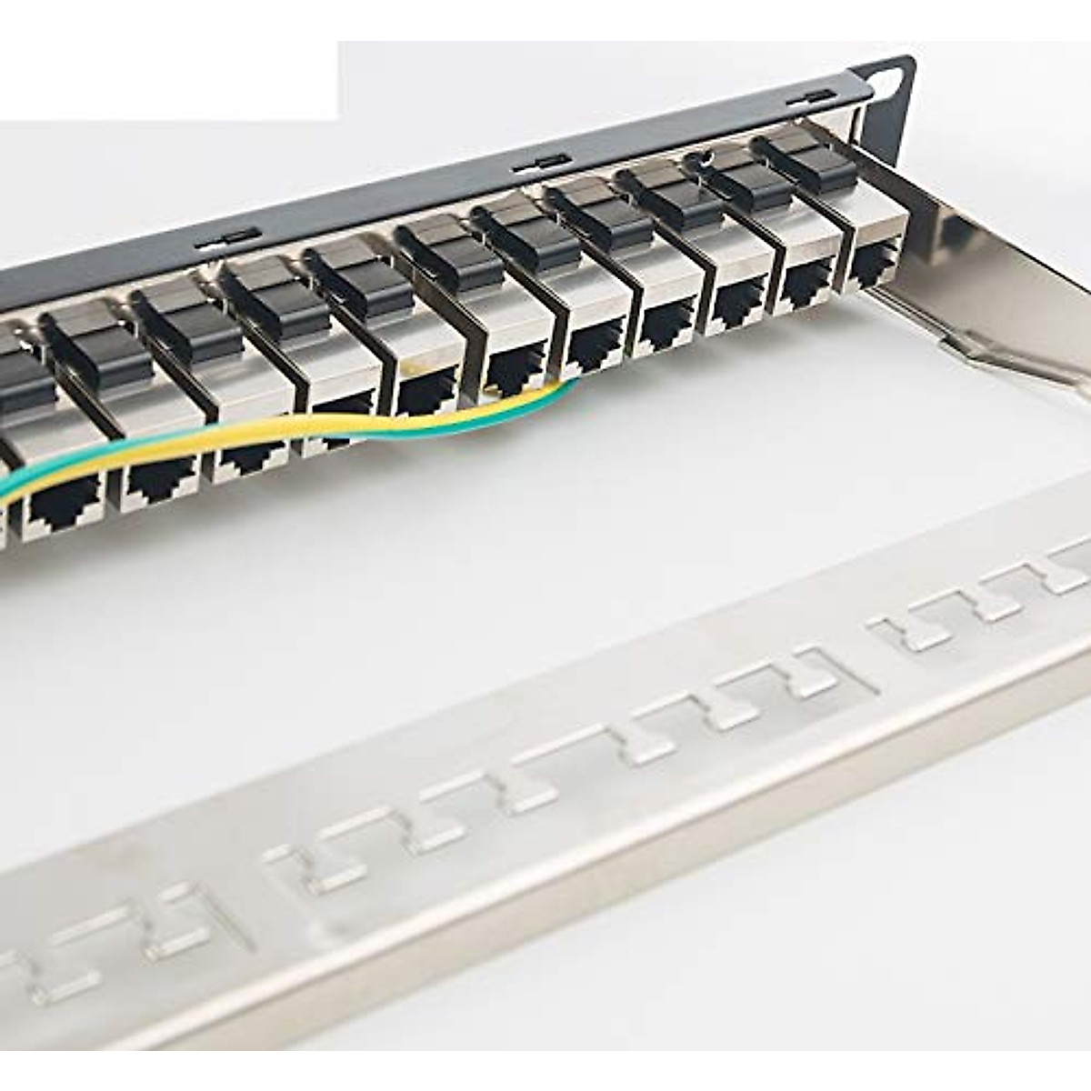 Detroit Packing Co. 24 Port CAT6A RJ45 Through Coupler Patch Panel with Back Bar, Wallmount or Rackmount, Compatible with Cat5, Cat5e, Cat6, Cat6A, UTP STP Cabling (CAT6a Shielded, 24-Port)