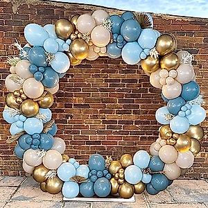 Dusty Blue Balloon Garland Arch Kit,152pcs Navy Blue Macaron Blue White Sand Chrome Gold Balloon for Baby Shower Birthday Wedding Party Supplies