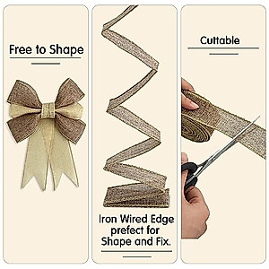 TONIFUL 1.5 Inch 4 Rolls Set Fall Ribbons Orange, Dark Red, Grass Green, Brown Burlap Wired Ribbons, for Thanksgiving Fall Wreath Home Decor Tree Topper Bow Decorations (6 yds/roll)