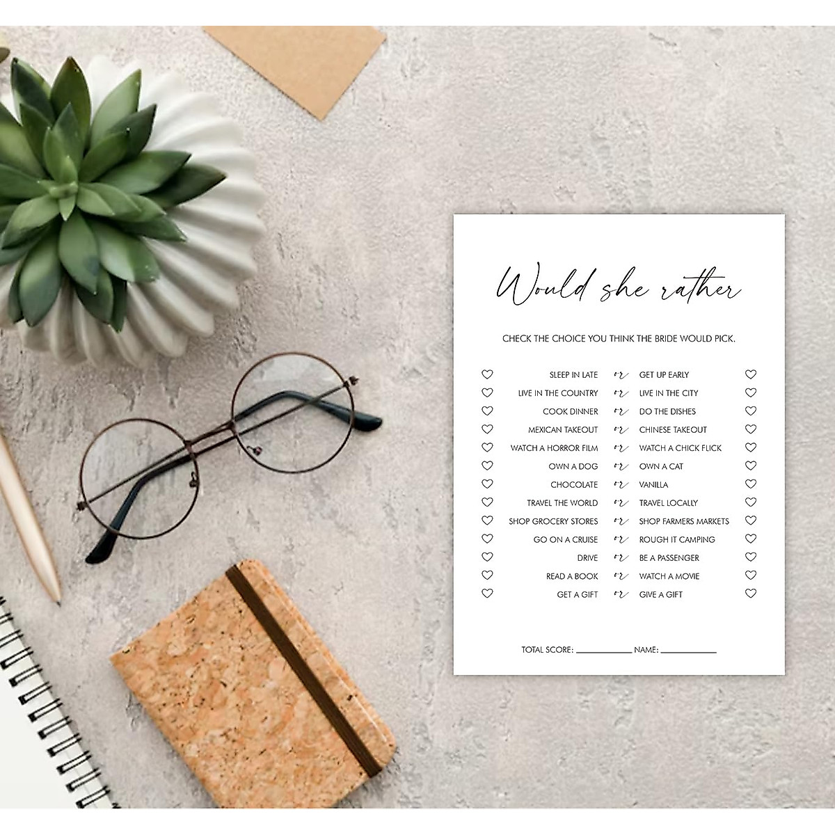 stizak Minimalism Bridal Shower Games, Would She Rather Games, 5 x 7 Inches, Wedding Shower Games, Bridal Shower, Bridal Shower Game Cards (xcbbs08)