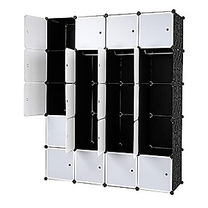 CuisinSmart 5 Layer 30 Grid Cube Storage with 6 Hangers DIY Assemble Wardrobe for Household Living Room Black and White