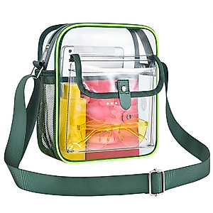 SPODEARS Clear Stadium Tote Bag for Concerts - 10.5"x8.5" Crossbody Purse with Bottle Holder & Adjustable Shoulder Strap, Green