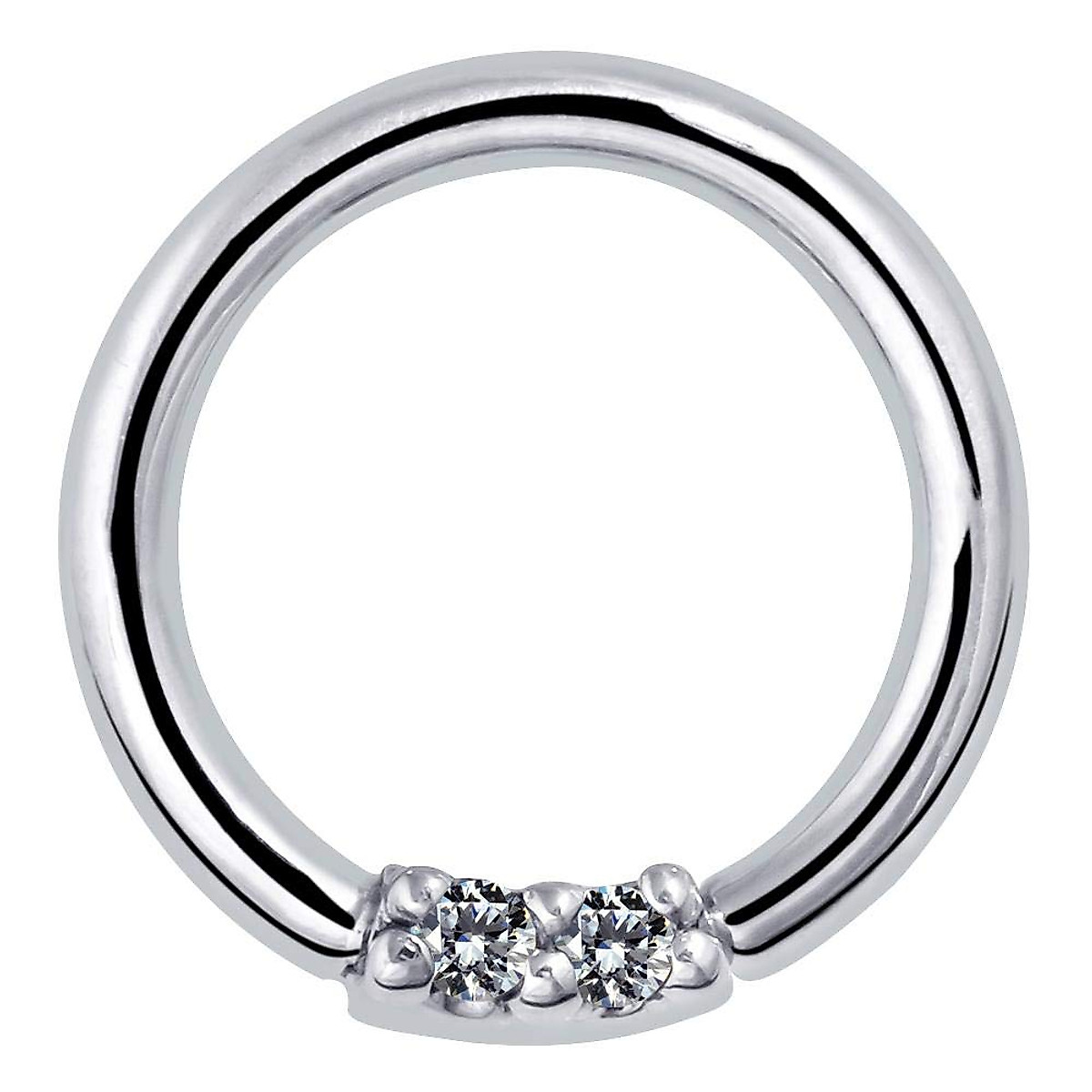 FreshTrends Two Diamonds Seamless Ring Hoop, 14K White Gold | 14G | 1/2" (0.01 cttw, J-K Color, SI1 Clarity)