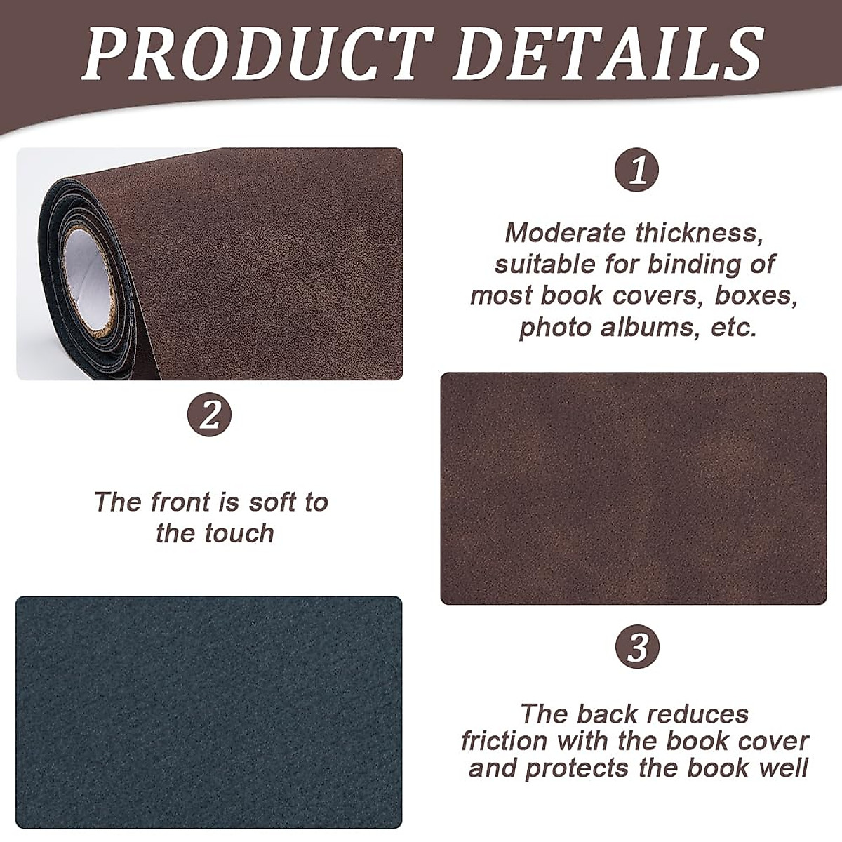 CRASPIRE 51 x 11.8in Book Cloth Fabric Suede Leather Fabric Surface Non-Woven Base Dark Brown for Books Binding Covering Protector A4-A8 Bookcover Album Scrapbooking DIY Bookcloth Bookbinding Supplies