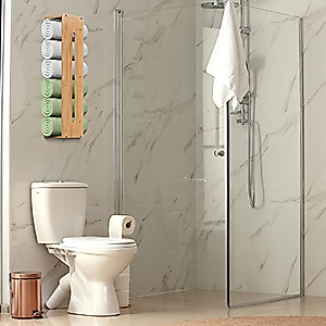 Purbambo Rolled Towel Rack Wall Mounted, Bathroom Bamboo Towel Holder Shelf, Rolled Bath Towels Storage Organizer
