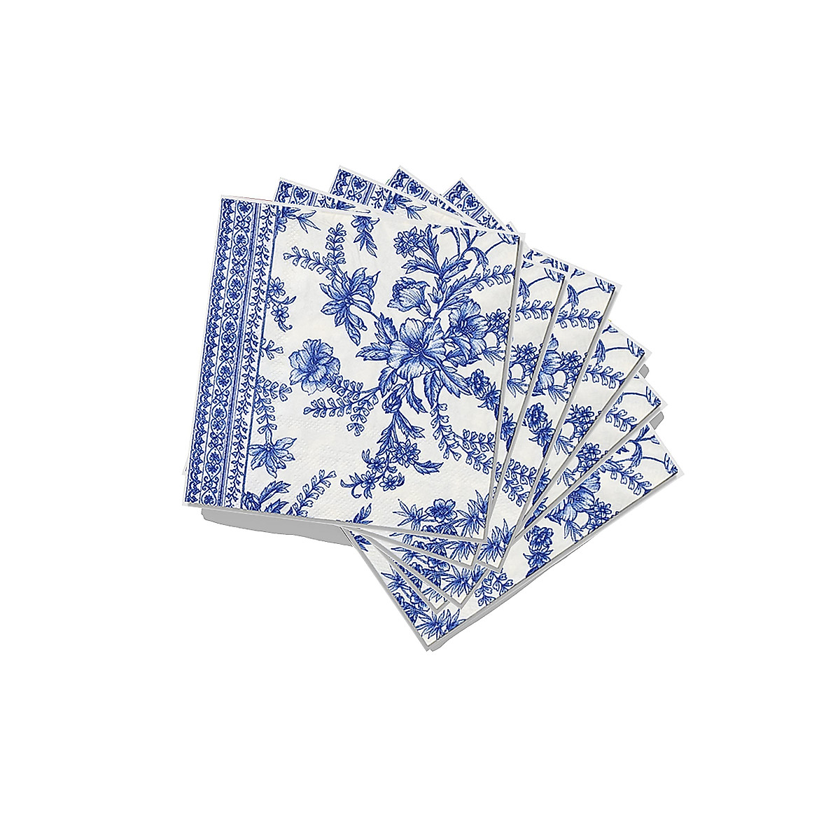 Coterie Blue Floral Paper Cocktail Napkins (Set of 25) | Beautiful Blue and White Toile Fancy Paper Napkins For Bridal and Baby Shower, Tea Party, Garden Party, Birthday Party | 5” Paper Napkins