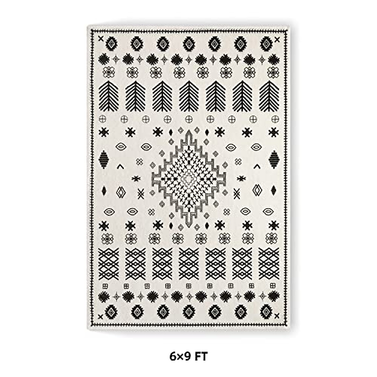 YIHOUSE 6×9 Ft Area Rugs Non-Shedding Washable Rug, Bedroom Living Room Dining Room Office Soft Nonslip Modern Rugs Faux Wool Collection Carpet Indoor/Outdoor Rugs-Black and White Rug