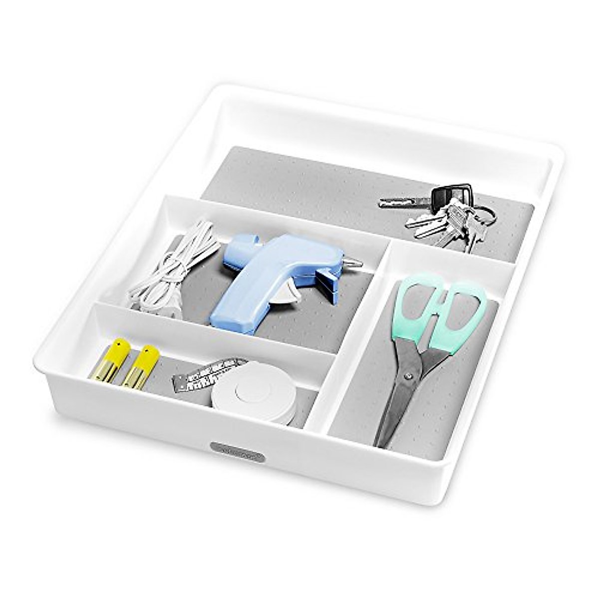 madesmart - 15222 Basic Gadget Tray Organizer - White | BASIC COLLECTION | 4-Compartments | Multi-Purpose Storage | Non-slip Lining | Easy to Clean | Durable | BPA-Free