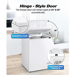 Mini Chest Freezer 3.5 Cu.Ft, Small Top Door Deep Freezer with 7 Adjustable Temperature, Removable Basket, Low Noise for Home, Apartment, Open Garage, Kitchen White
