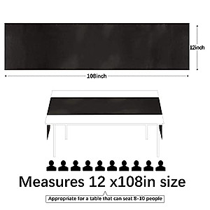 5 Pack Black Table Runners 12 x 108 Inches Long Smooth Satin Silk Black Table Runner for New Year Party Black Valentine's Day Wedding Birthday Banquet