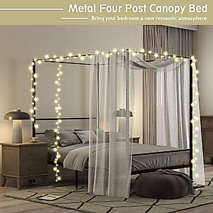 GOFLAME Full Size Metal Canopy Platform Bed Frame, Modern Canopy Bed with 4 Posters, Underbed Storage, Mattress Foundation with Steel Slat Support and Headboard, Easy Assembly, No Box Spring Needed