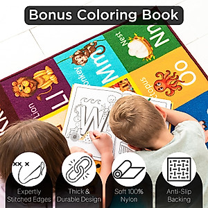 MOMOTOYS Alphabet Rug, 78" x 60" Educational & Imaginative Play Mat for Toddlers 2-4 Years, Soft Non-Slip Nursery Rugs & Playroom Floor Mat, Perfect for Classroom Decor