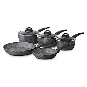 Tower Cerastone Forged Aluminium Pan Set with Easy Clean Non-Stick Ceramic Coating, 5 Piece, Graphite