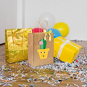 [50 Pack] Giftbags Medium Size 8x4.25x10.5 Gift Bags Brown Paper Bags with Handles, Shopping Bags, Valentine Gift Bags, for Party, Easter, Christmas