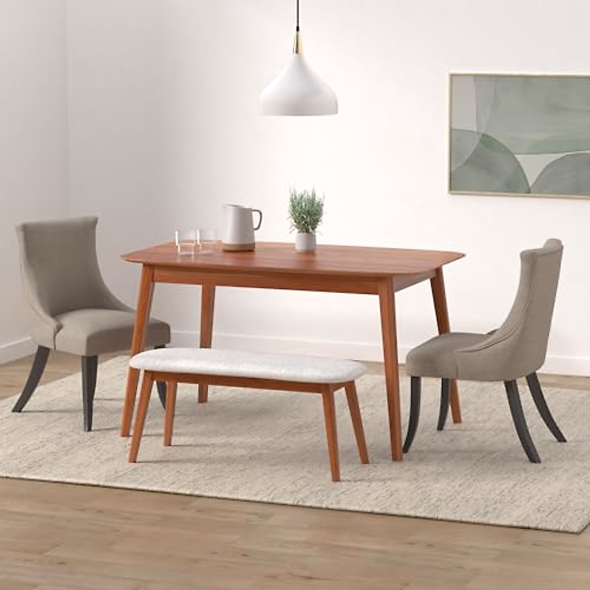 CHITA Farmhouse High Back Dining Chairs, Fabric Modern Upholstered Chairs, Dining Room Chairs Set of 2, Flax Beige