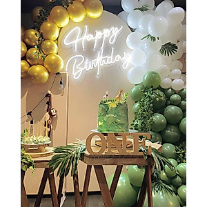 Sage Green Gold White Balloons Set, 50pcs 12 Inch Retro Sage Green Gold White Party Balloons Confetti Balloons with Ribbon for Birthday Wedding Baby Shower Graduation Eucalyptus Party Decorations