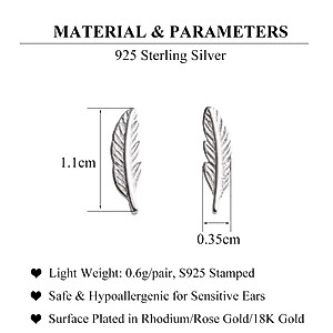 SLUYNZ Genuine 925 Sterling Silver Tiny Feather Studs Earrings for Women Sterling Silver Studs Earrings