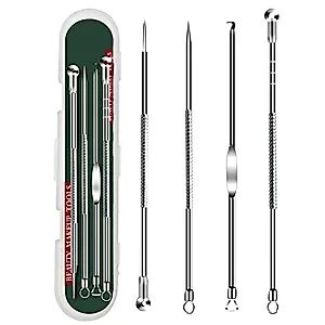 Blackhead Removal Tools, 4 Pcs Pimple Popper Tool Kit, Professional Stainless Pimples Comedone Extractor with Portable Case(Silver)