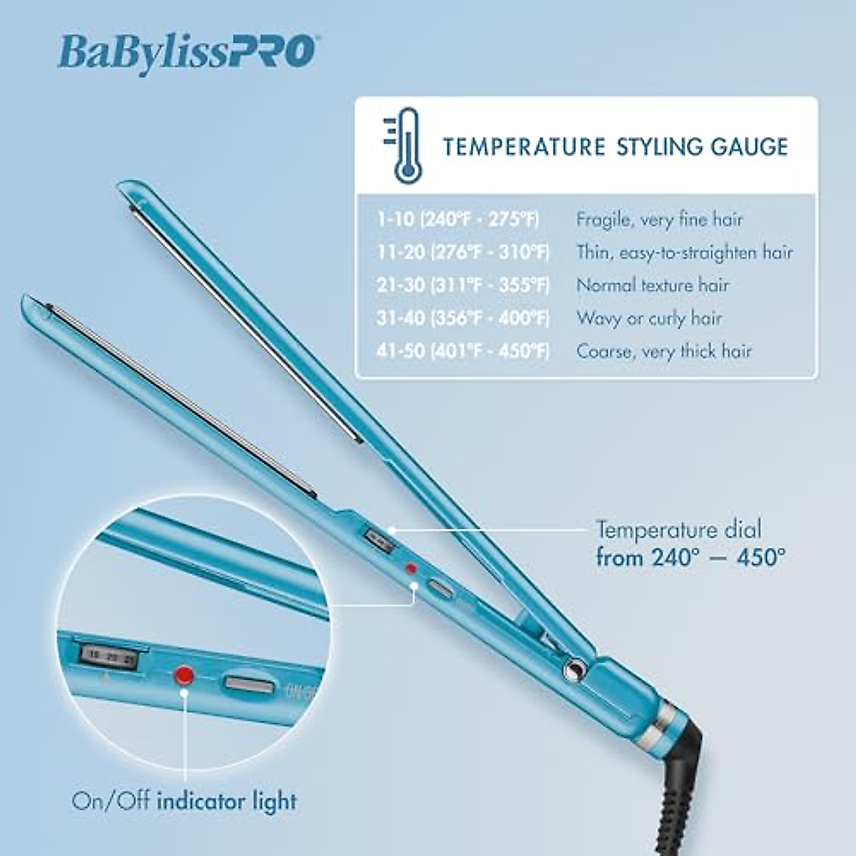 BaBylissPRO Nano Titanium Flat Iron Hair Straightener , 1/2" Ultra- Thin Hair Straightener Iron for Professional Salon Results and All Hair Types