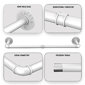 HYSEYY Industrial Pipe Wall Mounted Garment Rack,Space-Saving,Heavy Duty Detachable Garment Bar, Multi-Purpose Hanging Rod for Closet 2 Base