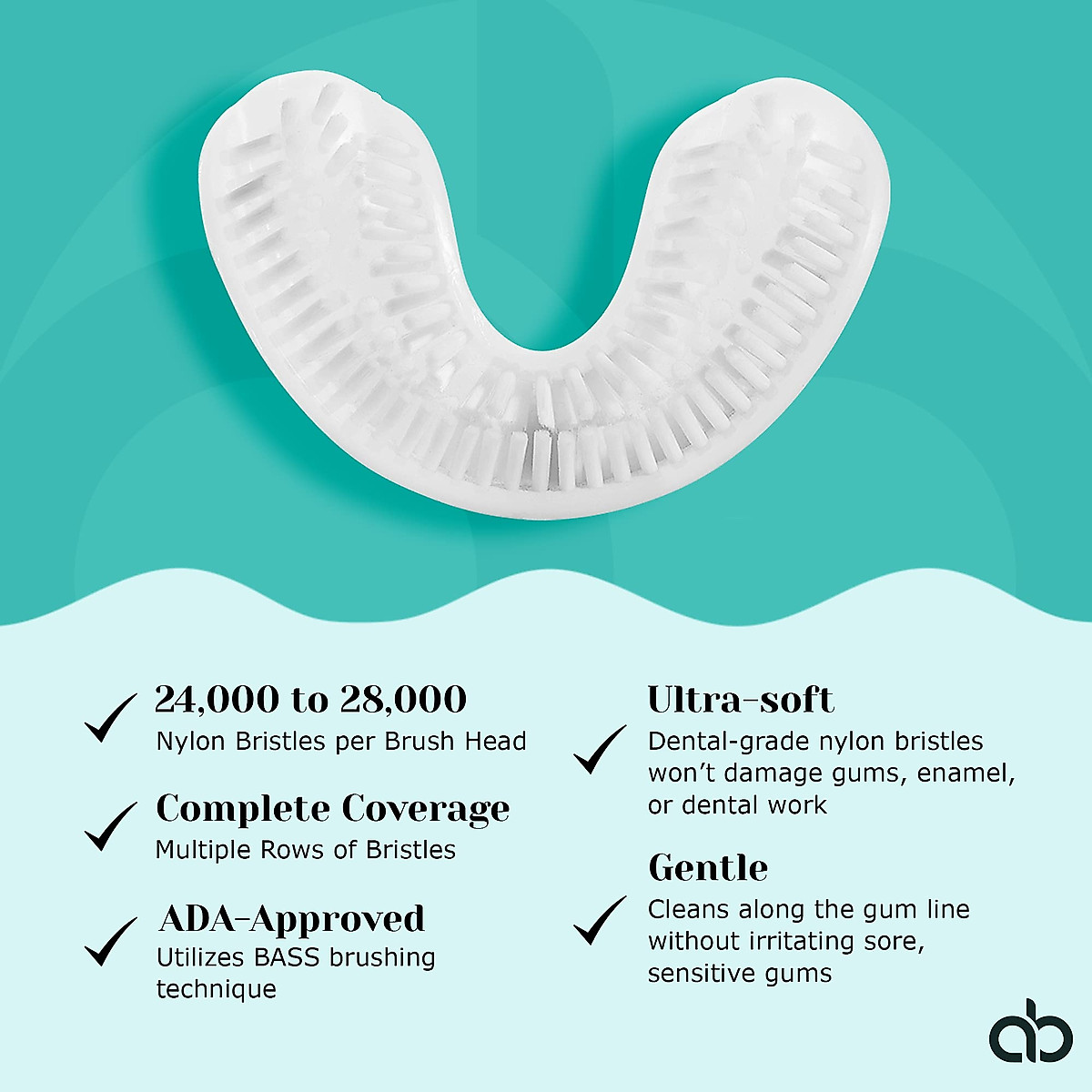 autobrush Single Sided U Shaped Nylon Brush Head Replacements, Soft and Unique 360° Nylon Bristles, Automatic Toothbrush Head Accessories,-Adults and Kids Sizes (Adults, XL, 1 Pack)