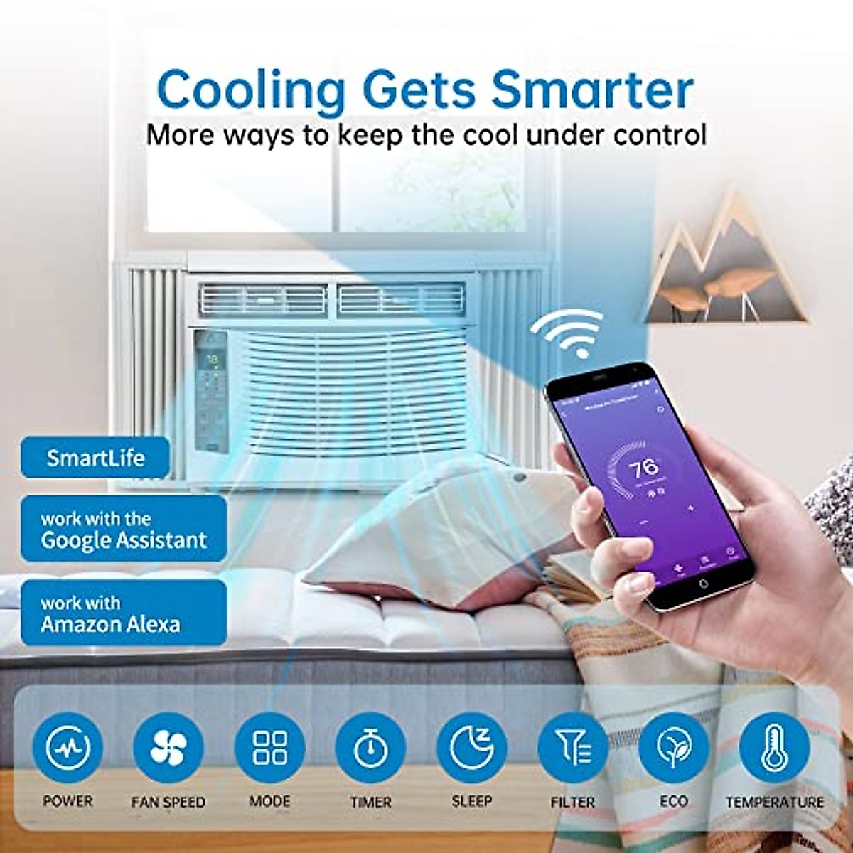 Garvee Window Air Conditioner 6000 BTU, Efficient Cooling Window AC Unit with Remote and App Control, Window-Mounted Room Air Conditioner for Rooms up to 250 Sq.ft, 3 Fan Speeds, Easy Install Kit