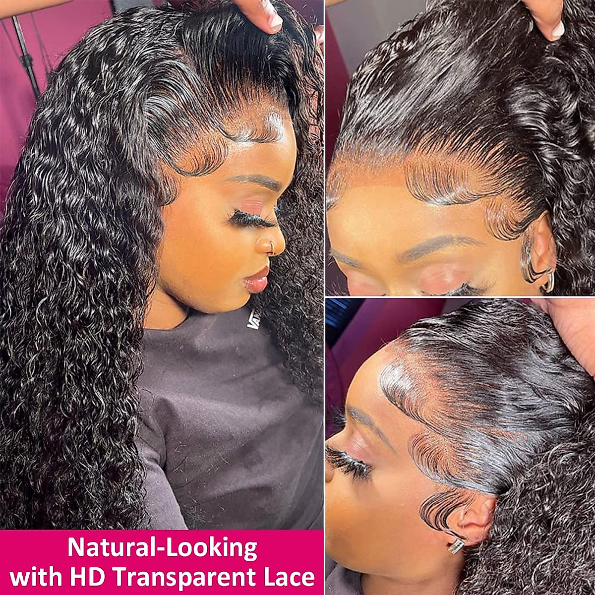 Wingirl 180 Density 13x4 HD Lace Front Wigs Human Hair Pre Plucked with Baby Hair Transparent Glueless Brazilian Deep Wave Frontal Wigs for Women Natural Black Color