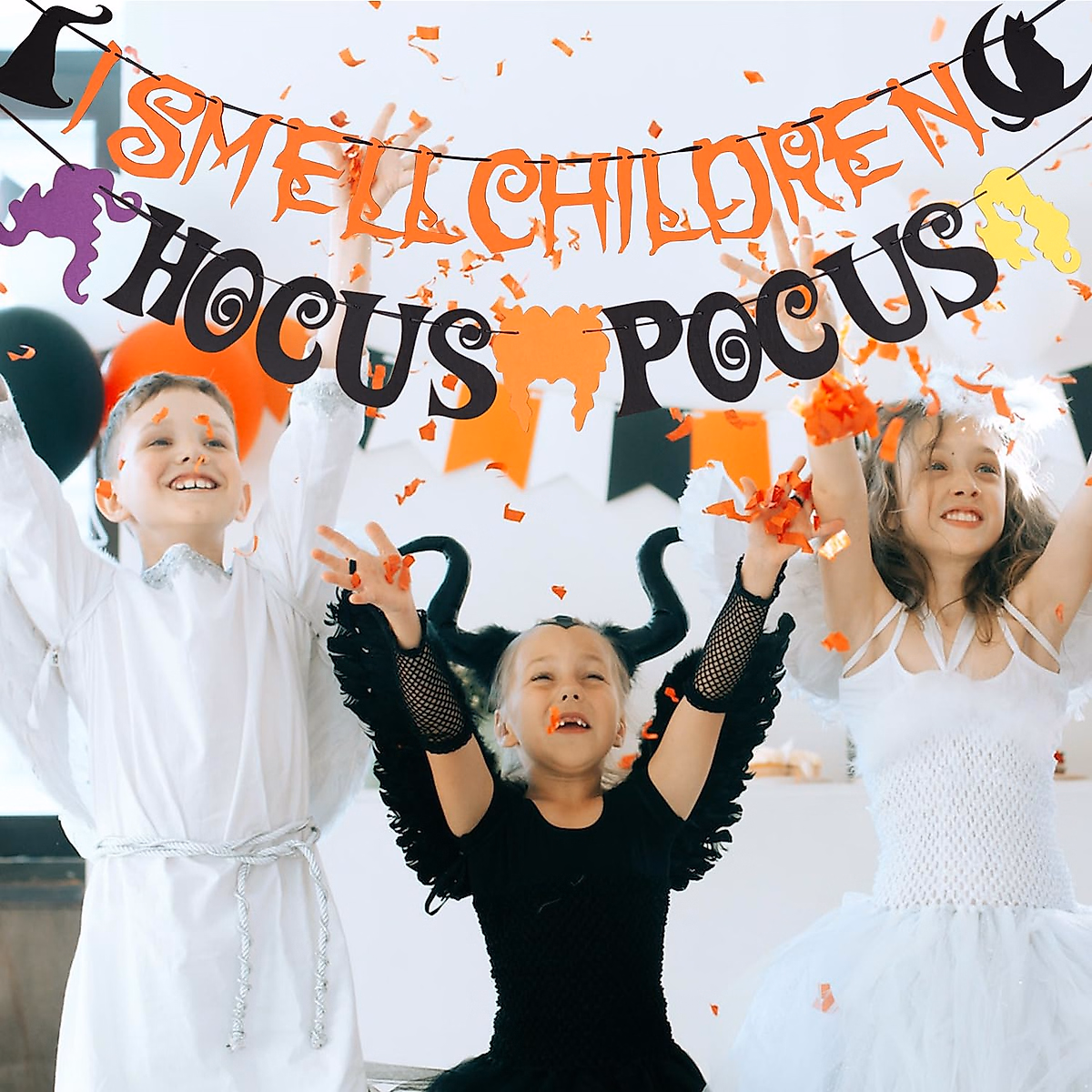 Halloween Hocus Pocus Decor Banner, Felt I Smell Children Banner Sanderson Sisters Sign for Hocus Pocus Halloween I Smell Children Decorations