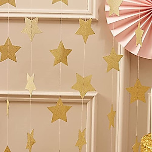 HBTPER 2 Pack Double Sided Gold Glitter Star Garland and 100 Pcs Gold Glitter Stars Confetti for Christmas Decor, Wedding Party Decor,Table Decor, Birthday Party or Gold Baby Shower Decorations
