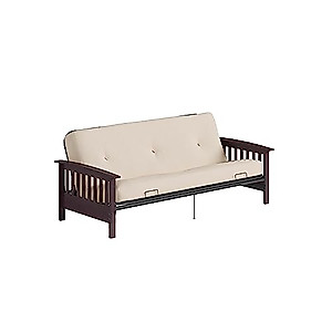 DHP Laurel Full Size Espresso Wood Arm Futon Frame with 6" Thermobonded High Density Polyester Fill Tan Microfiber Mattress