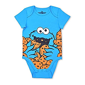 Sesame Street Boys’ 4 Pack Bodysuit for Newborn and Infant – Blue/Red/Grey/White