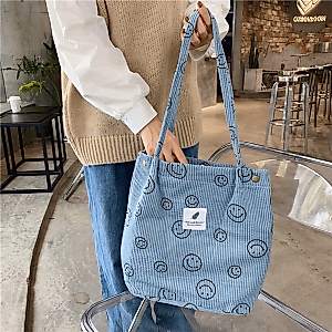 JARKJARD Corduroy Tote Bag Aesthetic Cute Tote Bags Large School Shoulder Bags for Teen Girls Trendy Stuff(Blue)