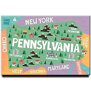 Pennsylvania map Fridge Magnet Philadelphia Poster Pittsburgh Travel Souvenir