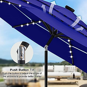 ABCCANOPY Solar Led Patio Umbrellas 3-Tiers 11FT (Blue)