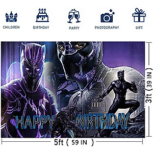 Black Panther Party Backdrop, Black Birthday Party Supplies, Party Decorations for Boy and Girls, Happy Birthday Banner Party Decorations Photography Background (Black)
