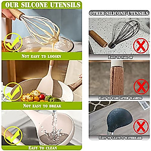 Umite Chef 36pcs Silicone Kitchen Cooking Utensils with Holder, Heat Resistant Cooking Utensils Sets Wooden Handle, Khaki Nonstick Kitchen Gadgets Tools Include Spatula Spoons Turner Pizza Cutter